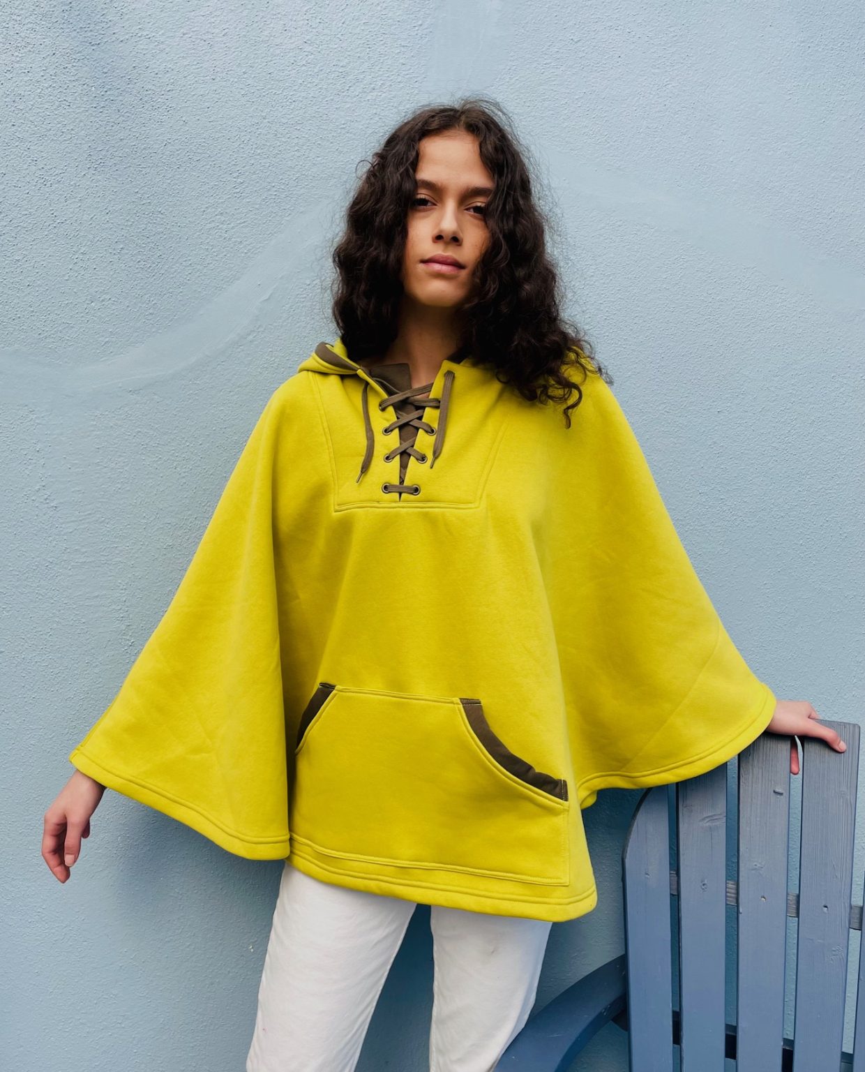 Poncho-cape "Sweet" jaune citron / kaki - Maison Poncho